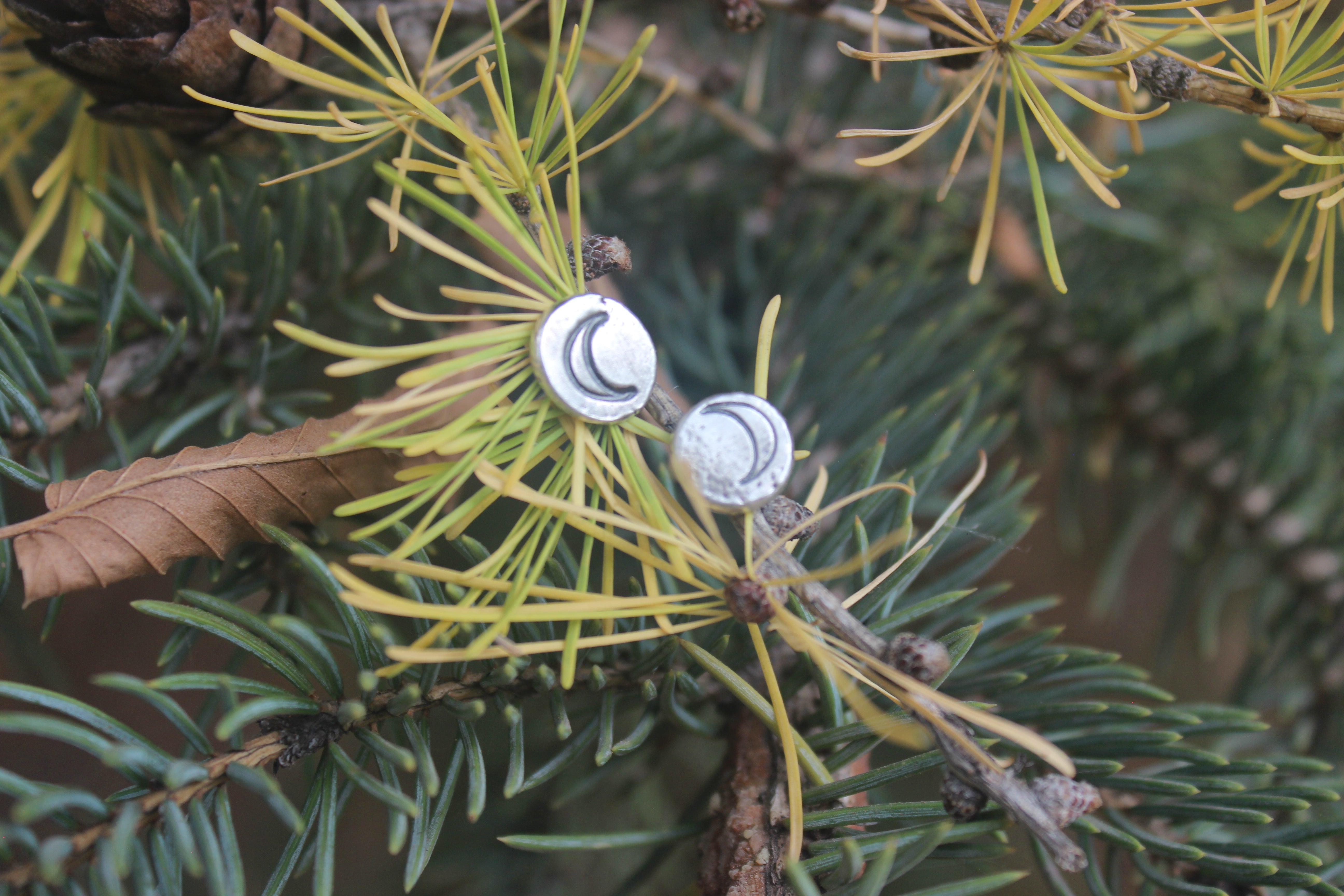 Stamped Moon Studs – Stream & Strata Silver